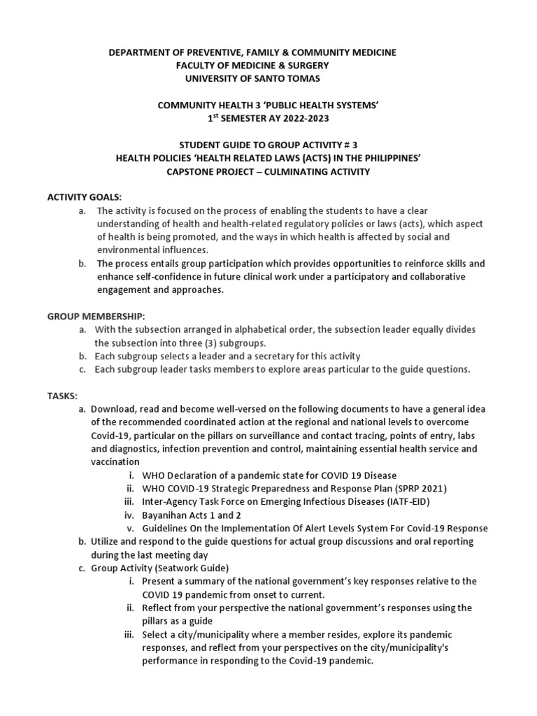 Community Health 3 Student Guide To Group Activity No. 3 | PDF | World ...