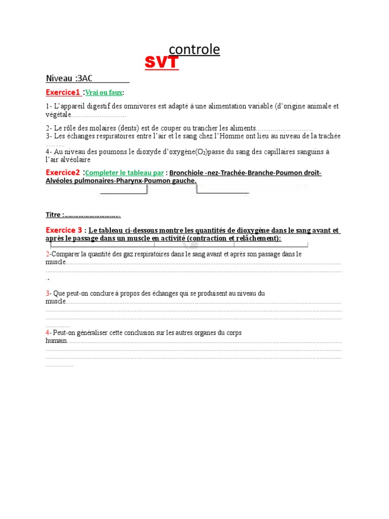 Evaluation Diagnostique SVT 3AC Word 11 | Download Free PDF ...