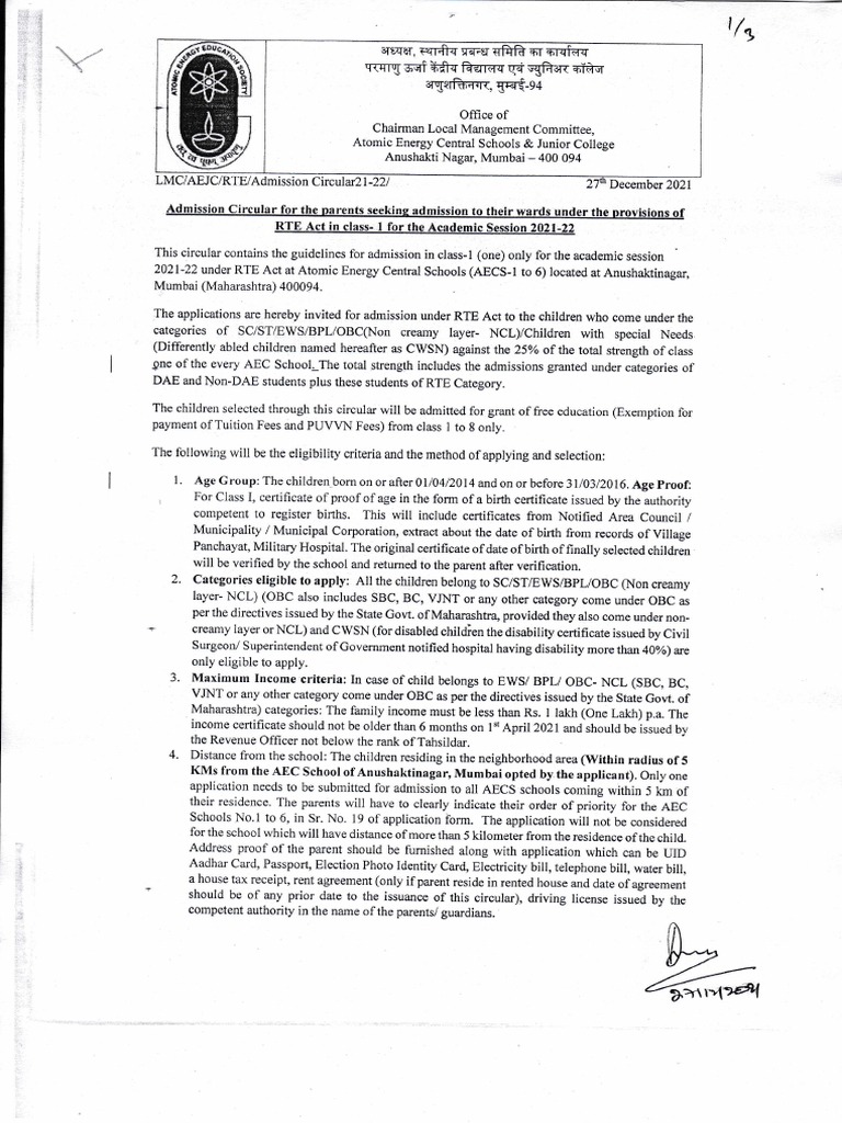 RTE Admission Circular and Form 2021-22 | PDF | Youth | Human Life Stages