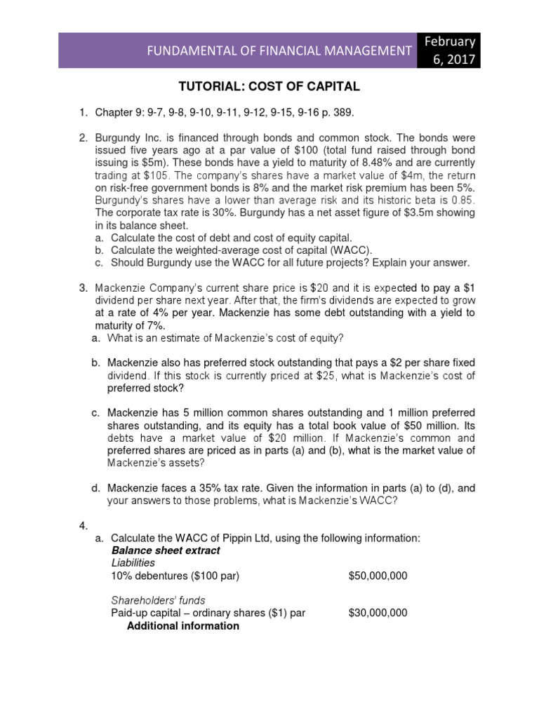 Tutorial Cost of Capital | Download Free PDF | Cost Of Capital | Stocks
