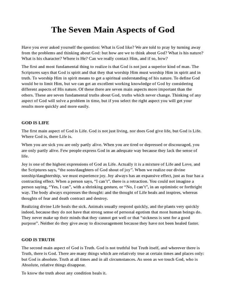 The Seven Main Aspects of God: Understanding God Through Life, Truth ...