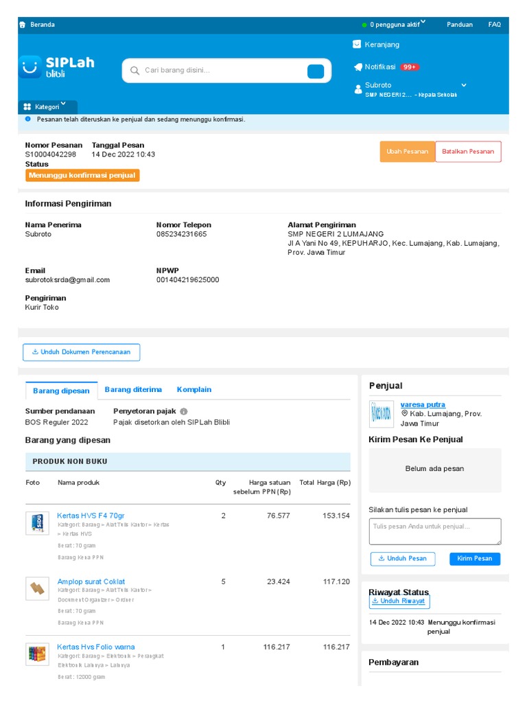 SIPLah Blibli - Belanja SMP 2 LMJ ATK | PDF