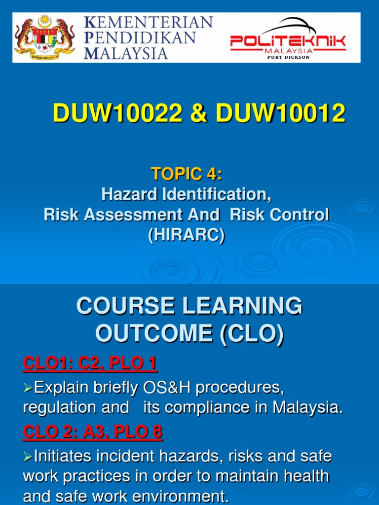 Topic 4 Osh Polipd | PDF | Occupational Safety And Health | Risk