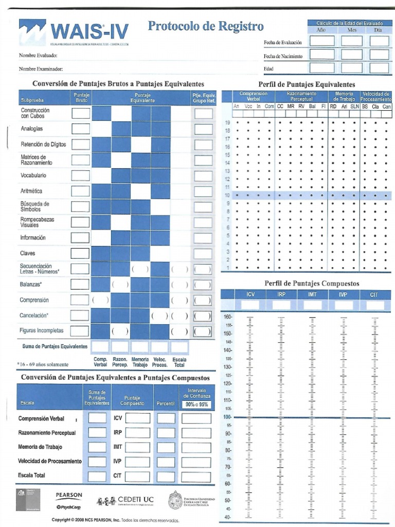 Protocolo de Registro WAIS IV | PDF