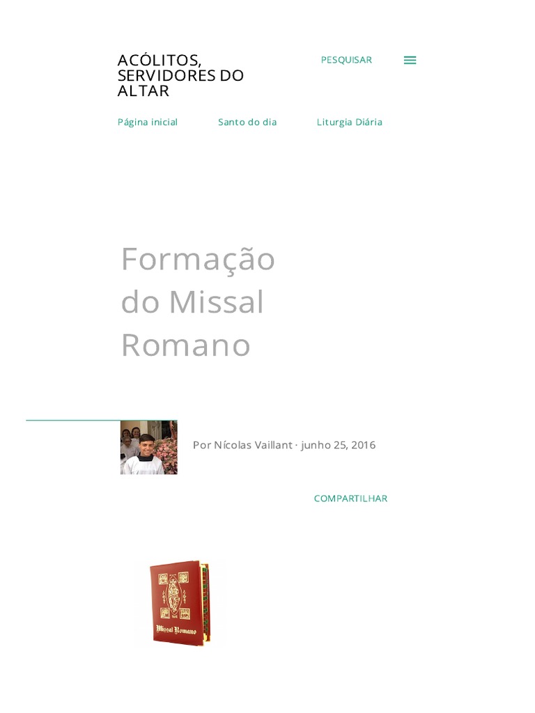 Formação Do Missal Romano | PDF | Missa (liturgia) | Eucaristia