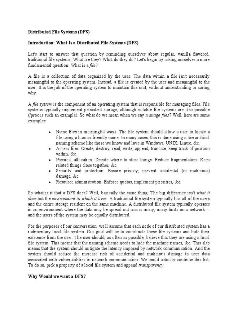 Distributed File Systems Pdf File System Computer File 