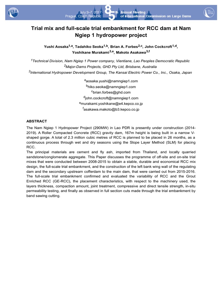 Trial Mix and Full-Scale Trial Embankment For RCC Dam at Nam Ngiep 1 Hydropower Project | PDF ...