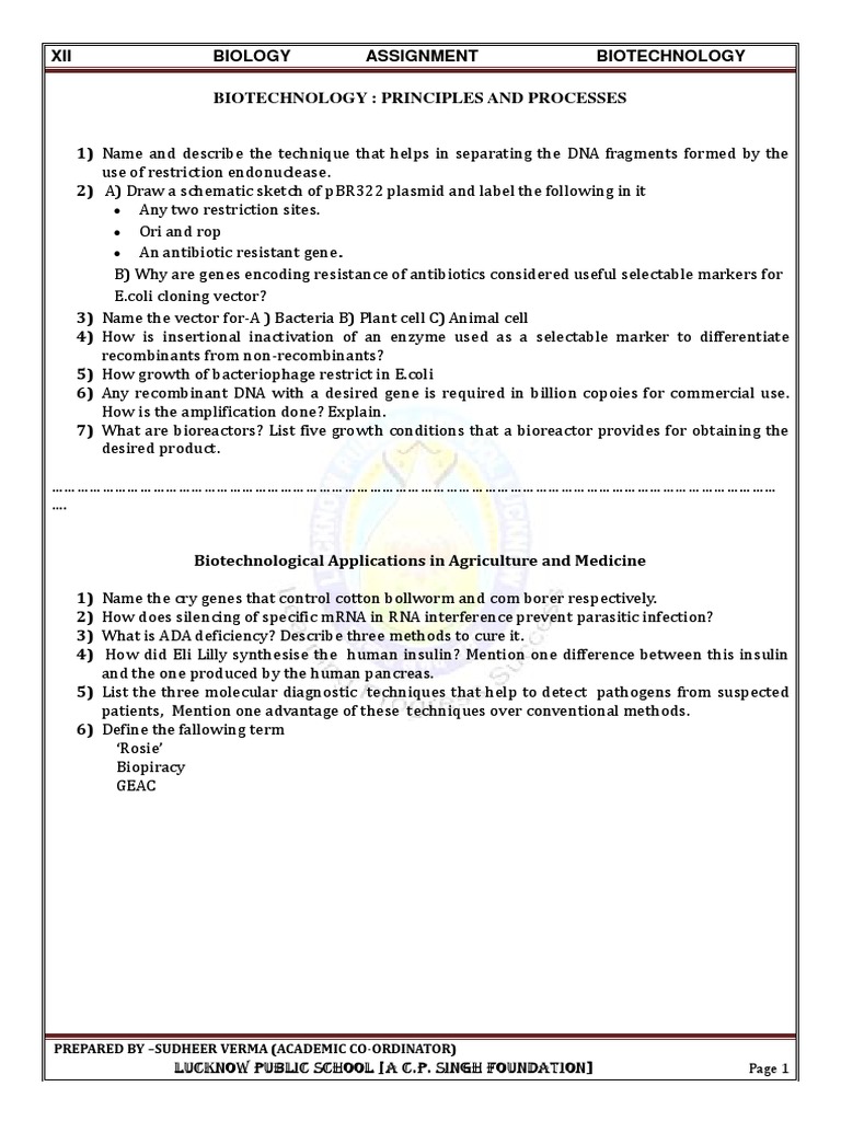 Assignment Unit - 9, Biotechnology | PDF