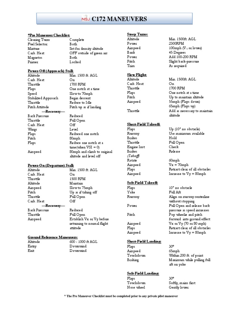 Pre Maneuver Checklist for Pilots | PDF | Flap (Aeronautics) | Takeoff