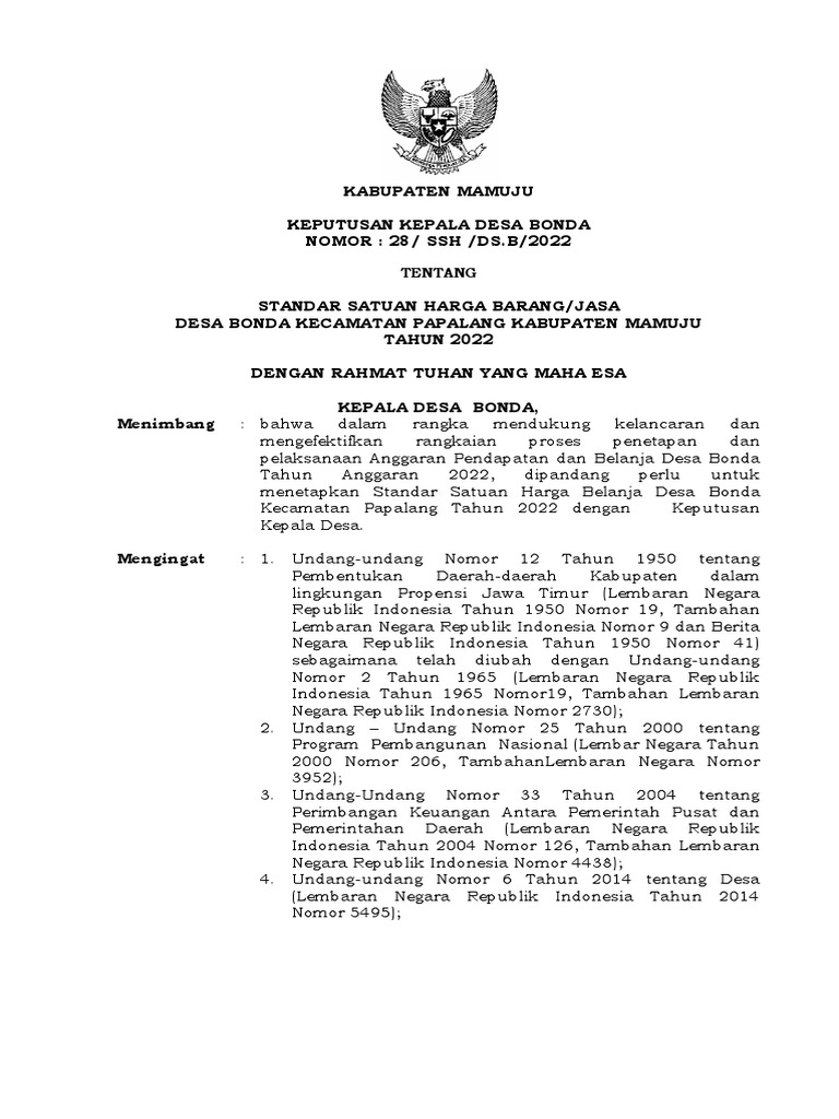 Draft SK Satuan Harga | PDF