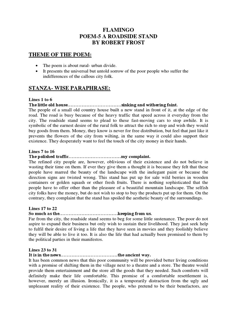 FLAMINGO, POEM-5 A Roadside Stand | PDF