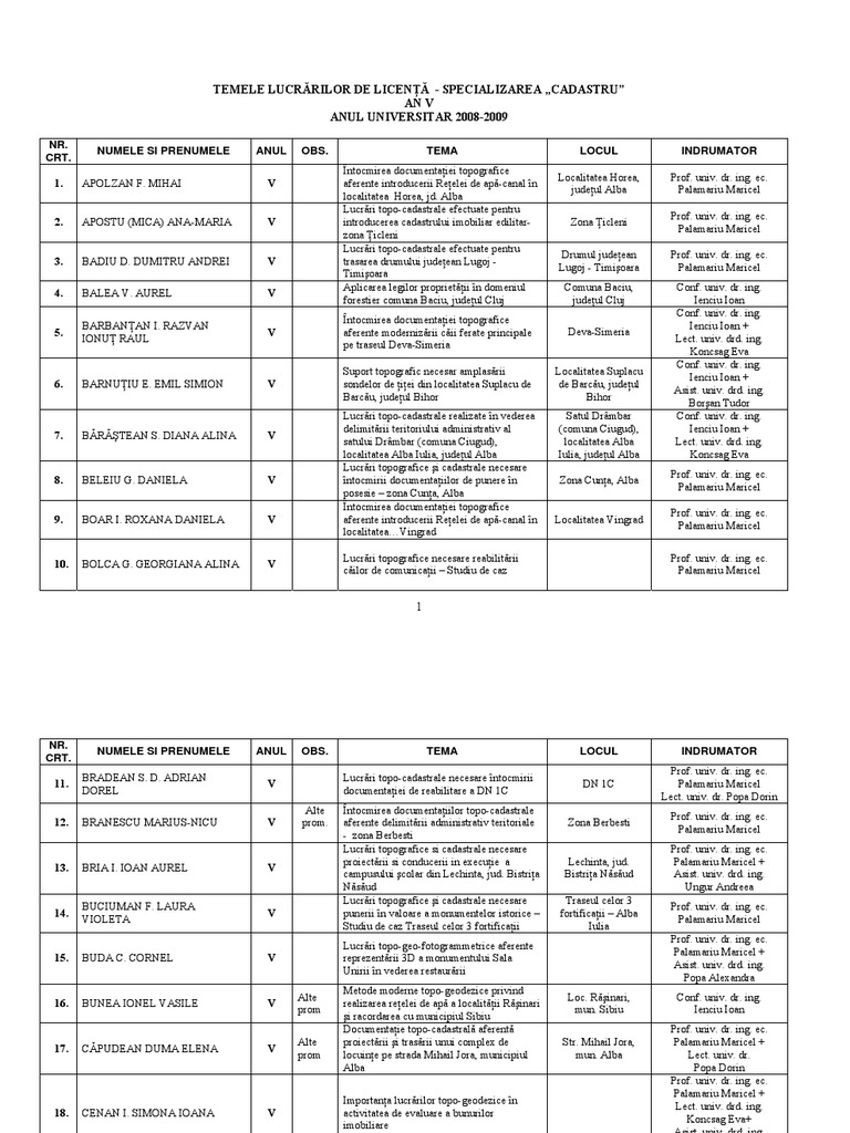 Teme Licenta Cadastral Survey Zi | PDF
