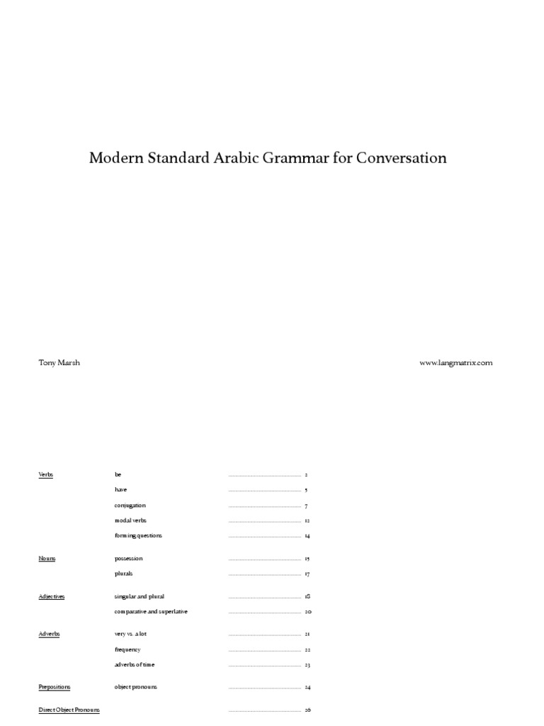 MSA Grammar For Conversation | PDF | Grammatical Gender | Plural