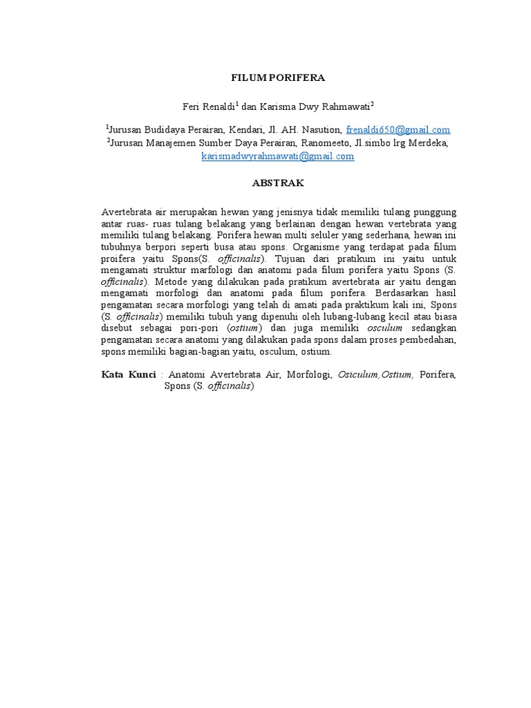 Morfologi dan Anatomi Spons (S. officinalis) | PDF