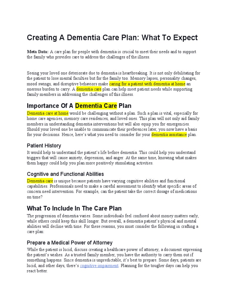 Creating A Dementia Care Plan - What To Expect - Final | PDF | Dementia ...