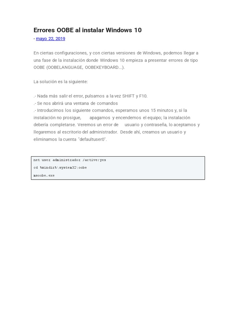 Solución a Errores OOBE en Windows 10 | PDF | Informática