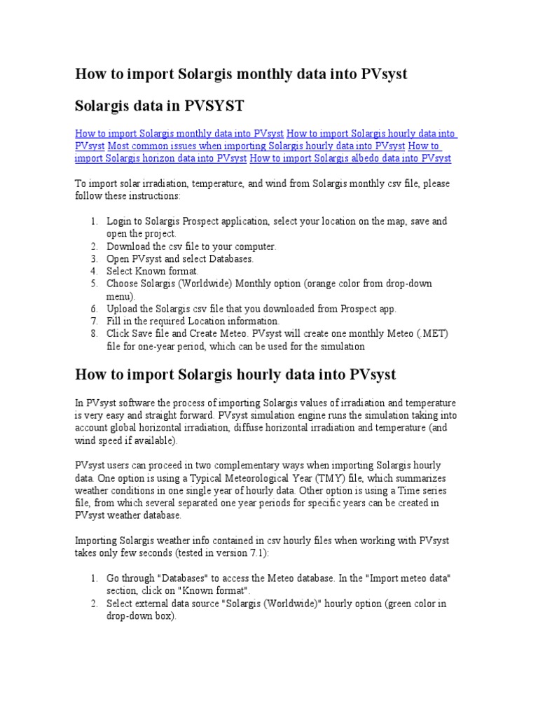 How To Import Solargis Monthly Data Into PVsyst | PDF | Business | Computers