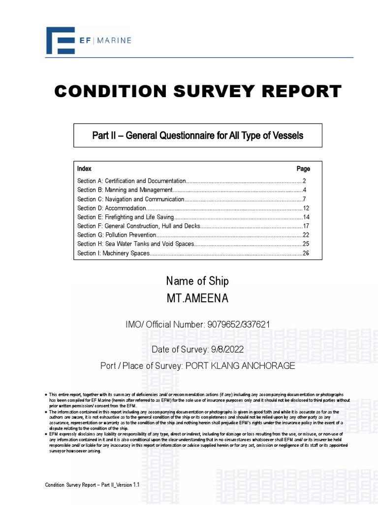Vessel Condition Survey Report | PDF | Navigation | Water Transport