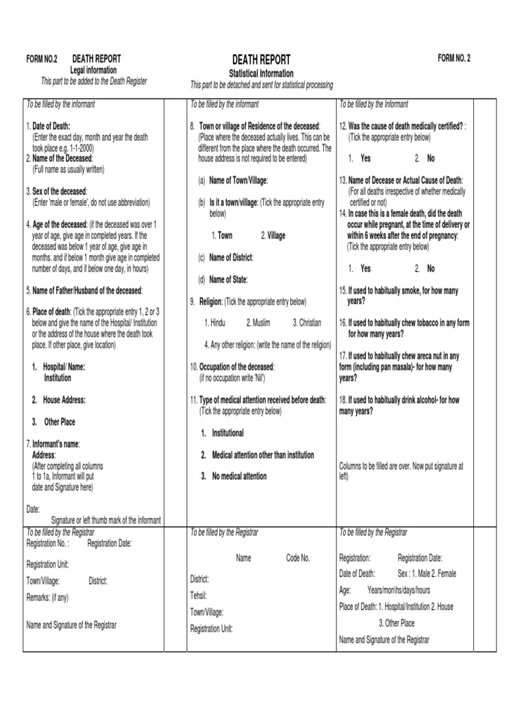 Form 2 Death Report | PDF