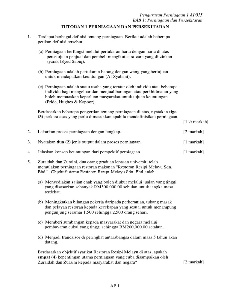 Soalan Tutorial Ap015 Sesi 2021 | PDF