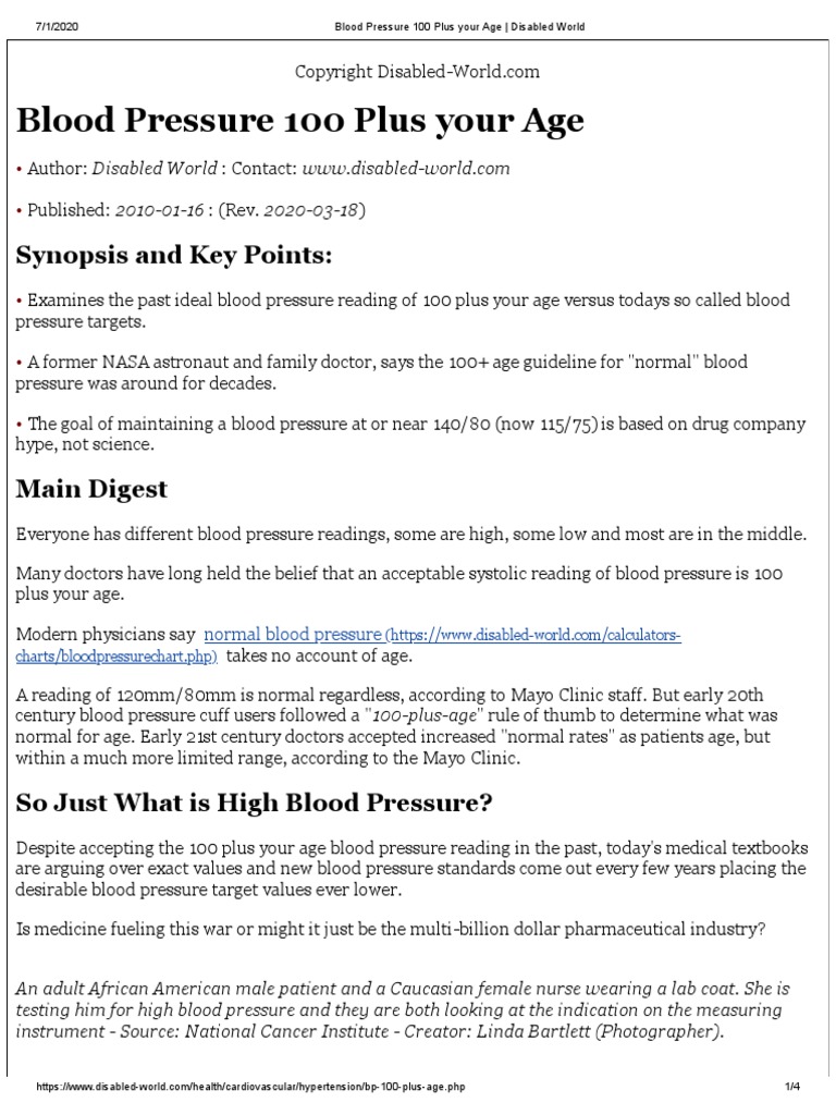 Blood Pressure 100 Plus Your Age - Disabled World | PDF | Blood ...