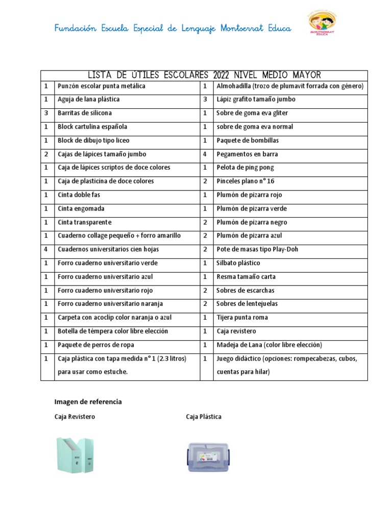 Lista de Útiles Escolares 2022 M.mayor | PDF