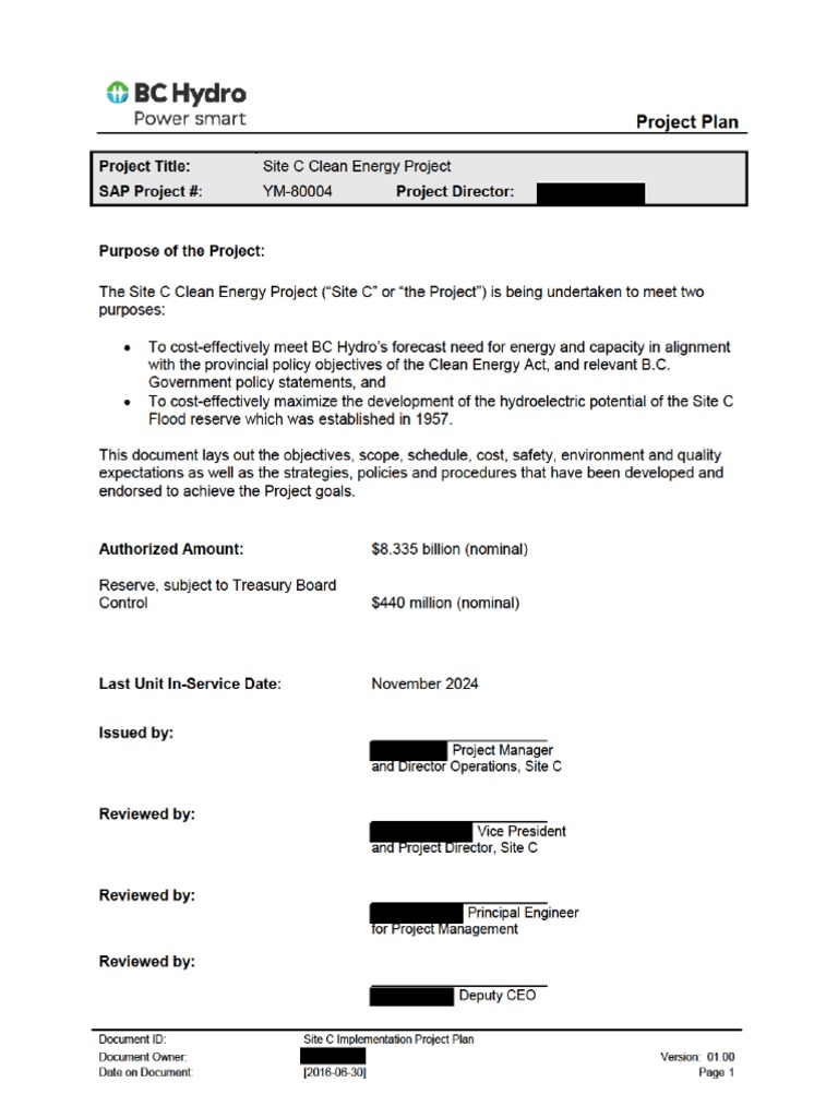 Site C Project Execution Plan | PDF | Project Management | Economies