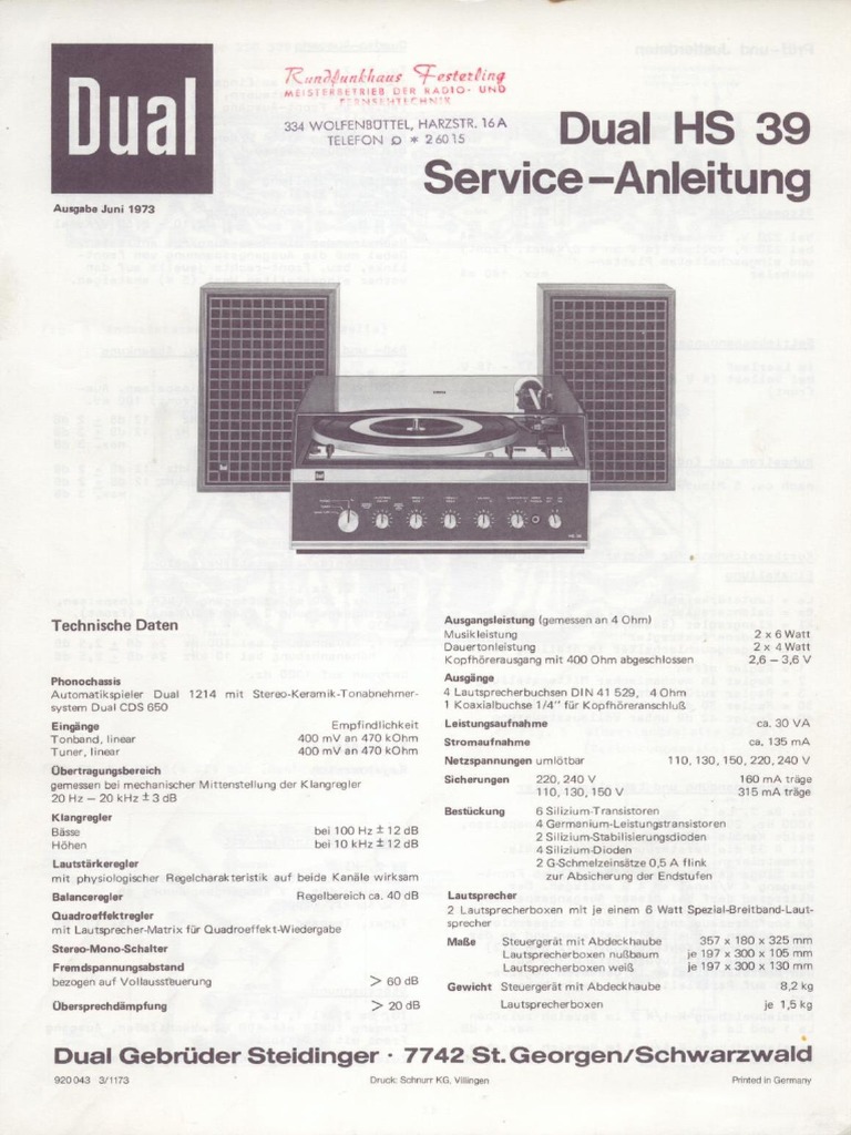 Dual HS 39 Service Manual | PDF