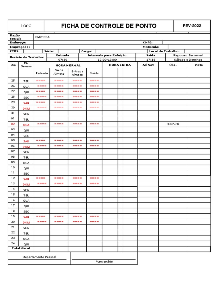 FOP FEV - 22 - Folha Ponto MODELO | PDF