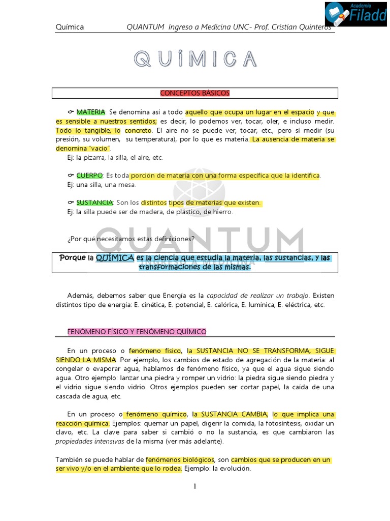 Apunte Quimica Quantum 2020 | PDF | Mole (Unidad) | Importar