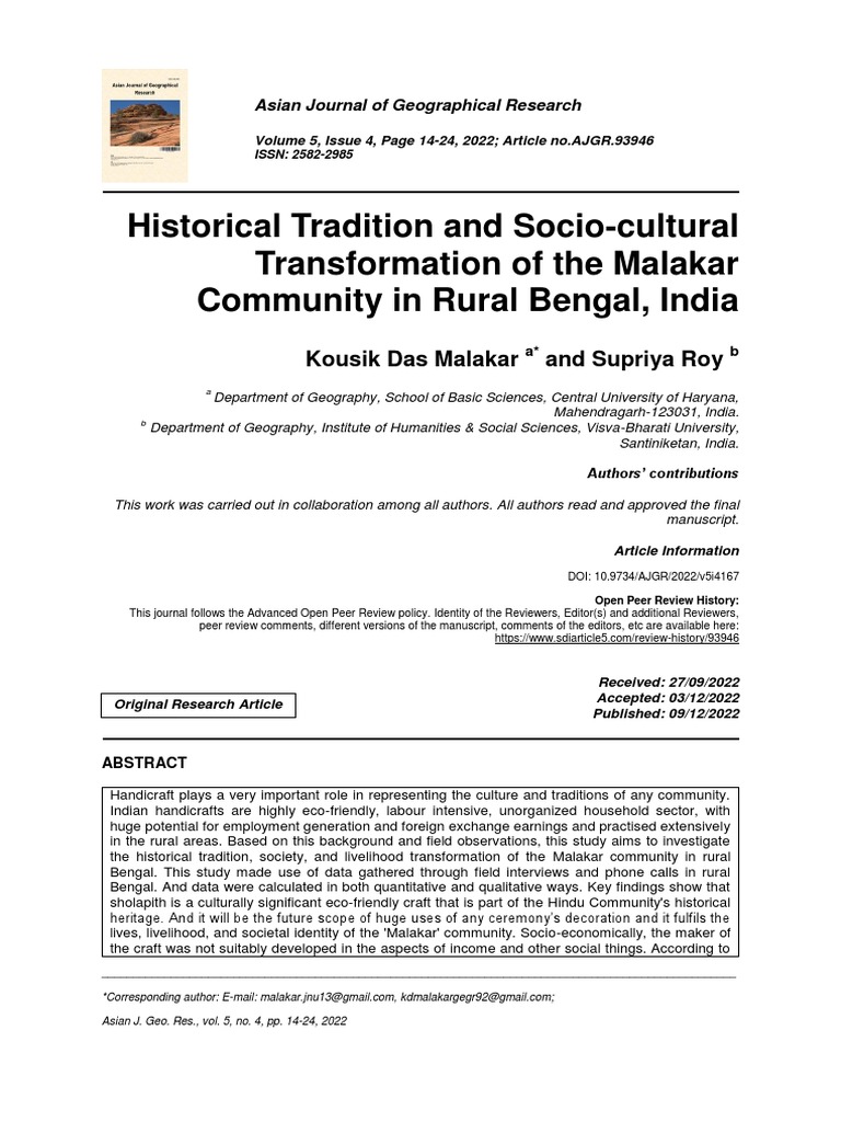 Historical Tradition and Socio-Cultural Transformation of The Malakar ...