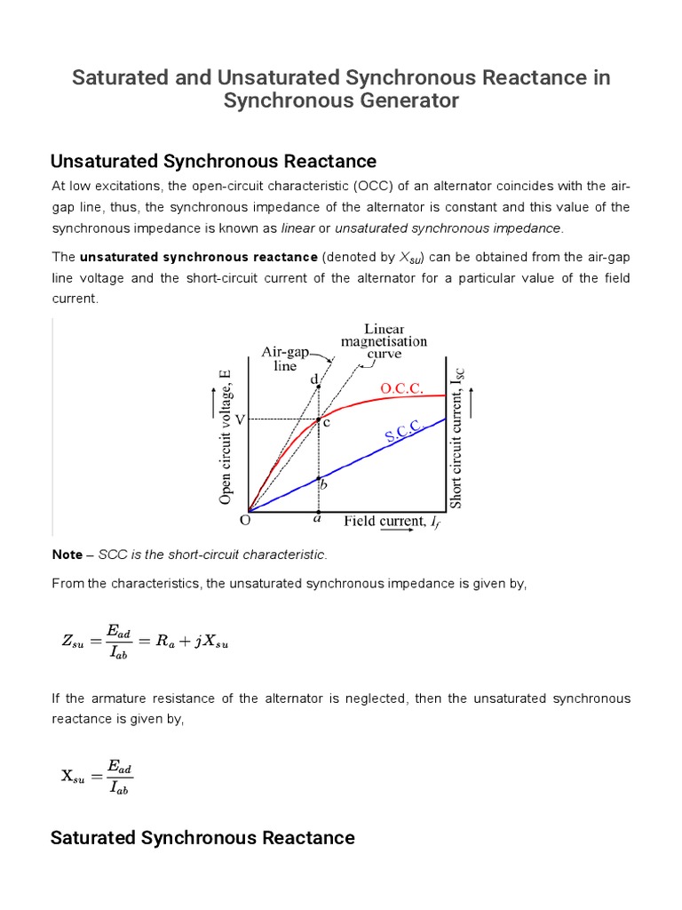 Saturated and Unsaturated Synchronous Reactance in Synchronous Generator | PDF