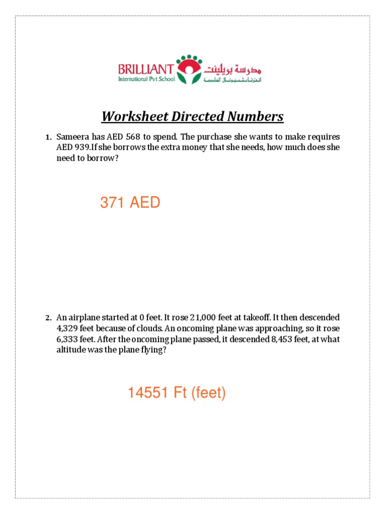Directed Numbers Word Problems Worksheet | PDF | Overdraft | Earth Sciences