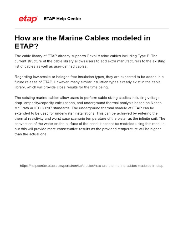 How Are The Marine Cables Modeled in ETAP | PDF