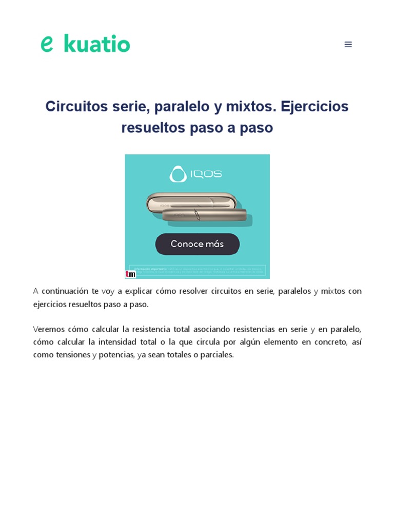 Circuitos Serie, Paralelo y Mixtos. Ejercicios Resueltos Paso A Paso | PDF | Resistencia ...