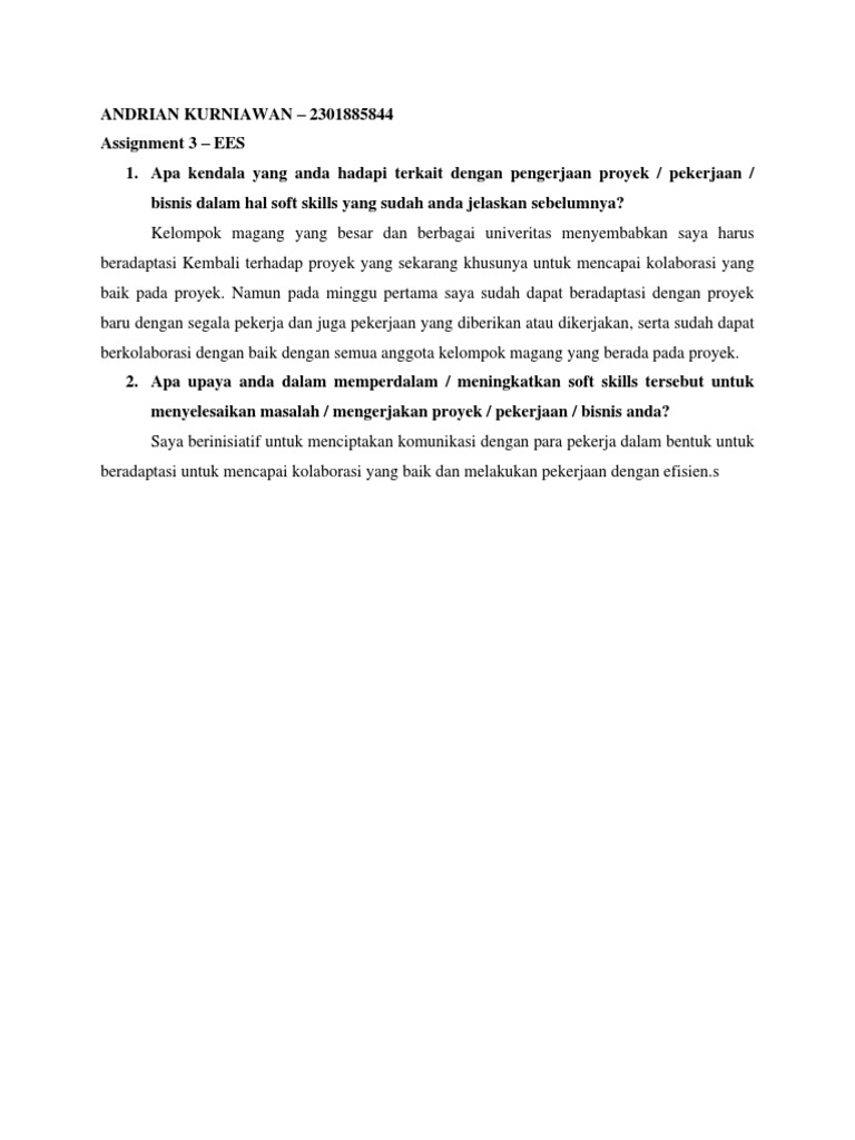 Assignment Bulan 3 - ESS Internship - Greater Jakarta | PDF