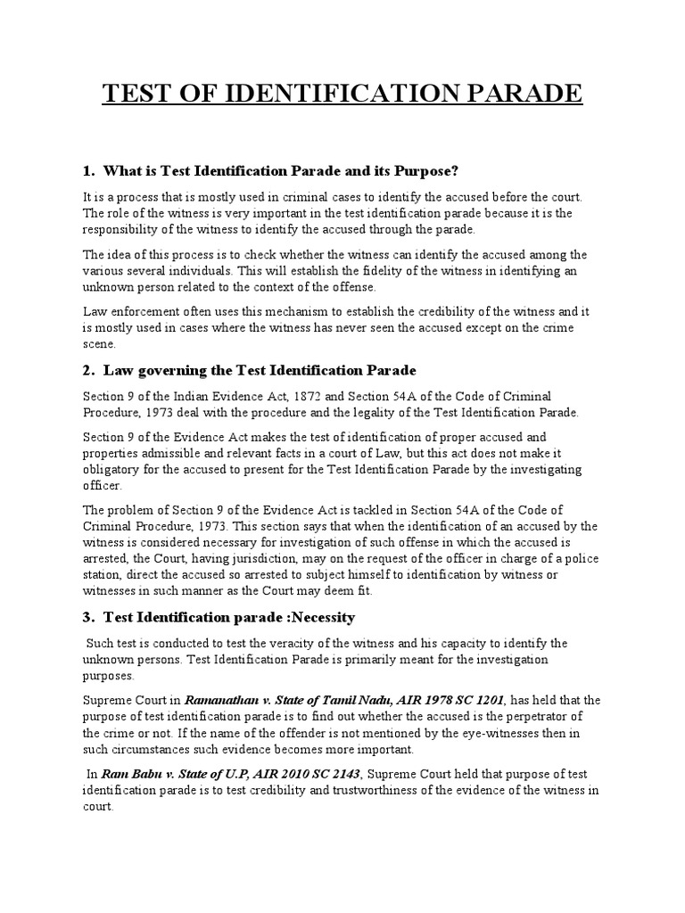 Test of Identification Parade | Download Free PDF | Witness | Crimes