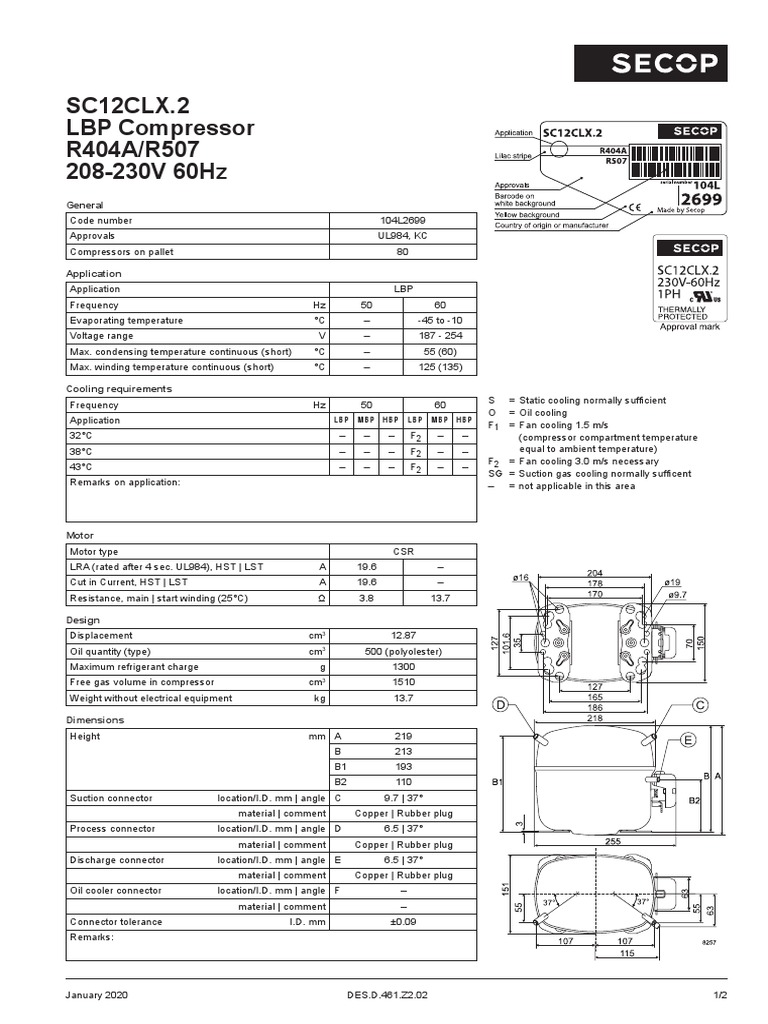 SC12CLX.2 LBP Compressor Overview | PDF | Capacitor | Electrical Connector