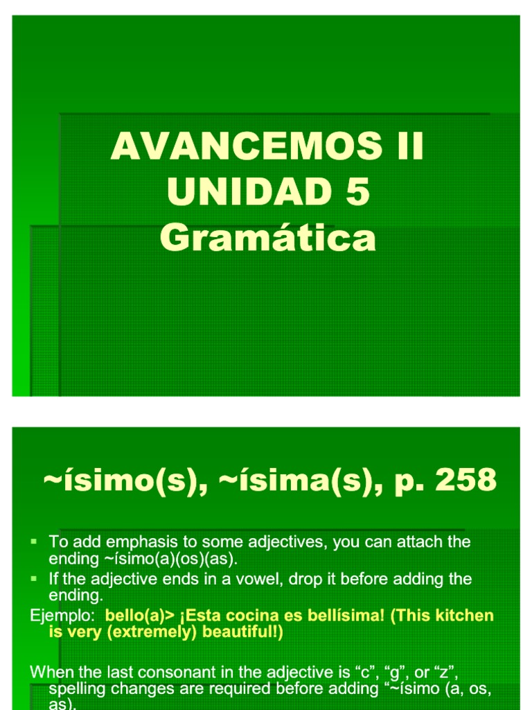 AVANCEMOS II Gramática Unidad 5 | PDF