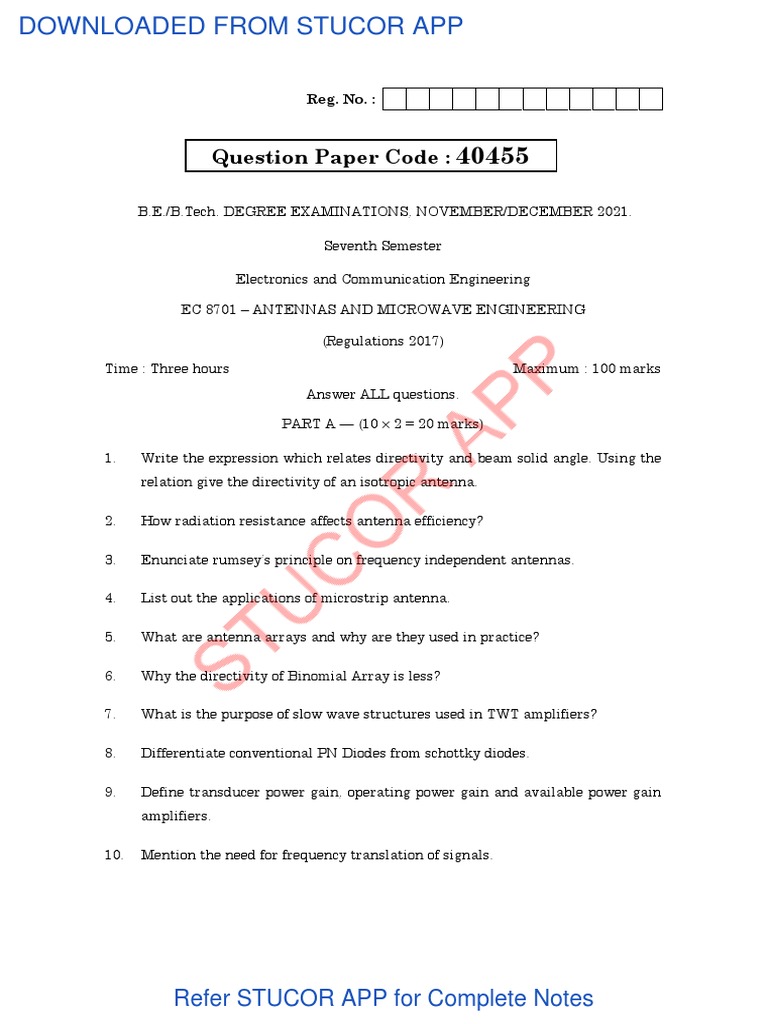 Antennas and Microwave Engineering Exam Guide | PDF | Antenna (Radio ...