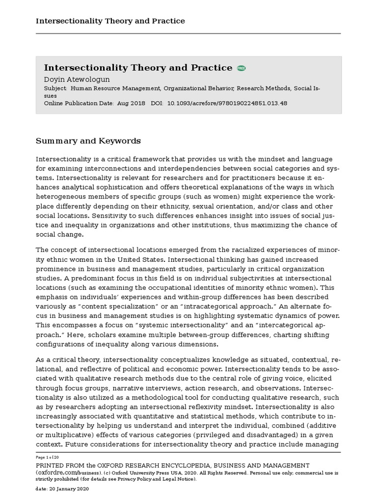 Intersectionality Theory and Practice | PDF | Intersectionality ...