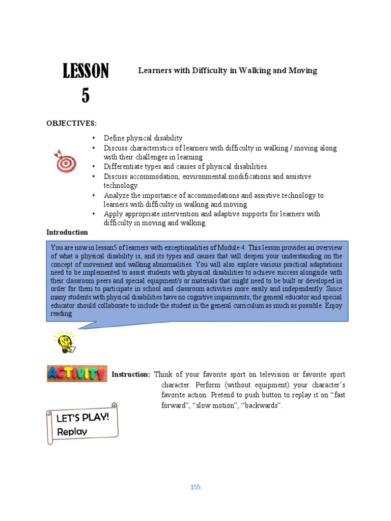 Physical Disabilities - Understanding Learners with Difficulty in Walking and Moving | PDF ...