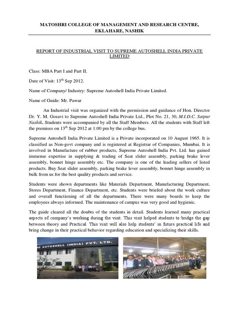 Industrial Visit Reports for MBA Students | PDF | Polyvinyl Chloride ...
