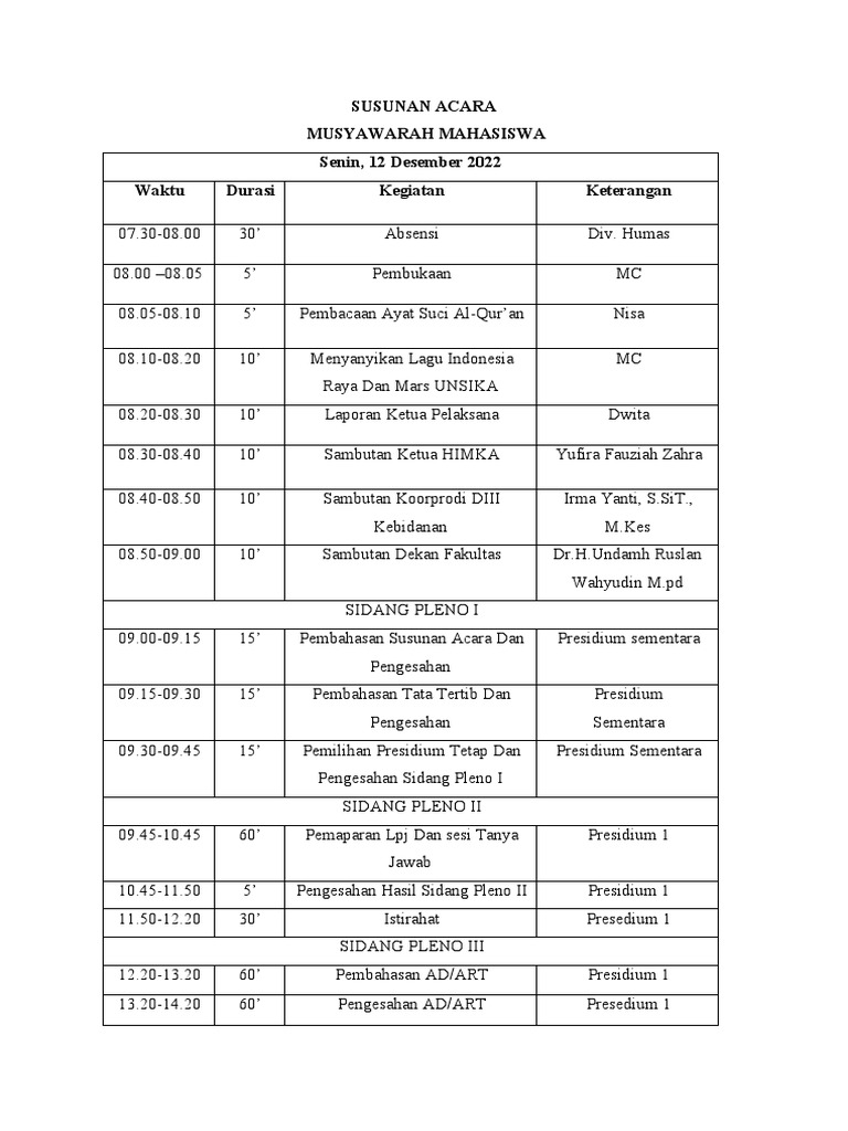SUSUNAN ACARA Musma 2022 | PDF