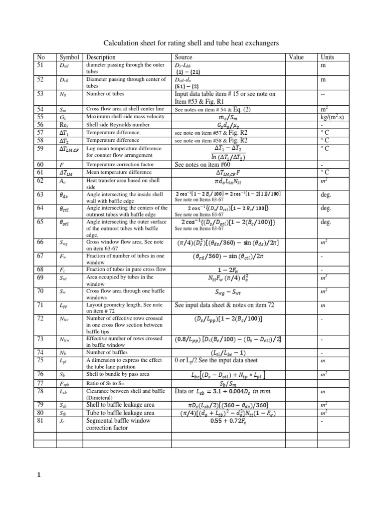 Calculation Sheet For Shell and Tube HX | PDF | Fluid Dynamics | Turbulence