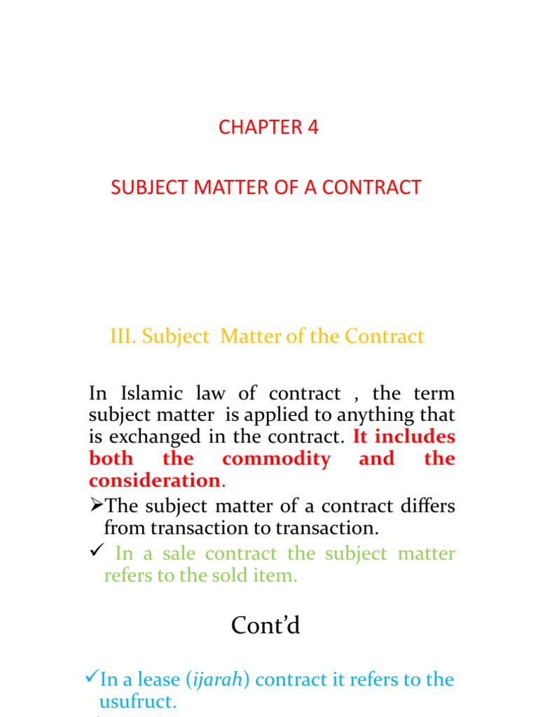 Chapter 4 Subject Matter of A Contract | PDF | Sharia | Justice