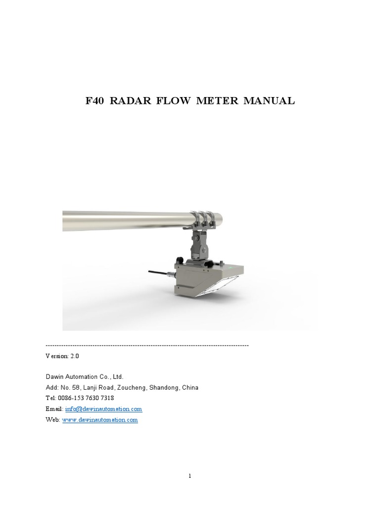 F40 Radar Flow Meter User Manual | PDF | Radar | Flow Measurement
