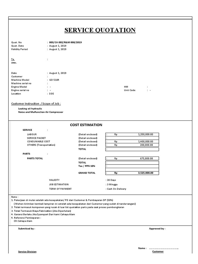 Repair and Maintenance Quotation for Leaking Oil Hydraulic and Noisy ...