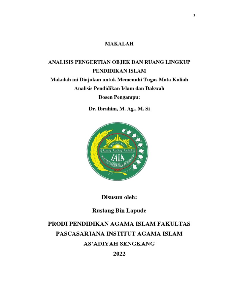 Analisis Pengertian Objek Dan Ruang Lingkup Pendidikan Islam | PDF