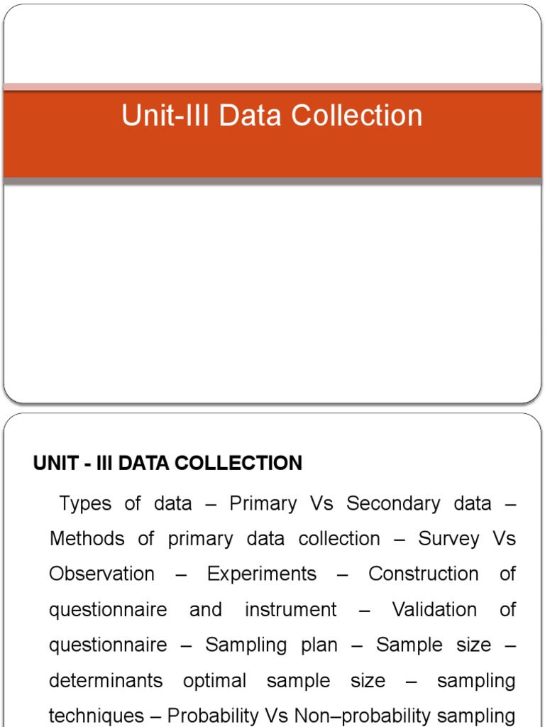 Unit-III Data Collection | PDF | Sampling (Statistics) | Sample Size Determination